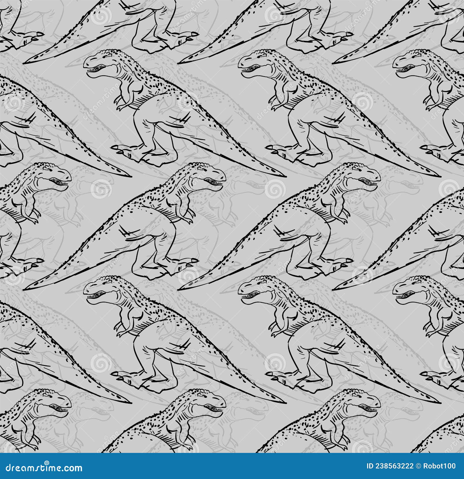 Tyrannosaurus Pattern Seamless. Dinosaur T-Rex Hand Drawing Background ...