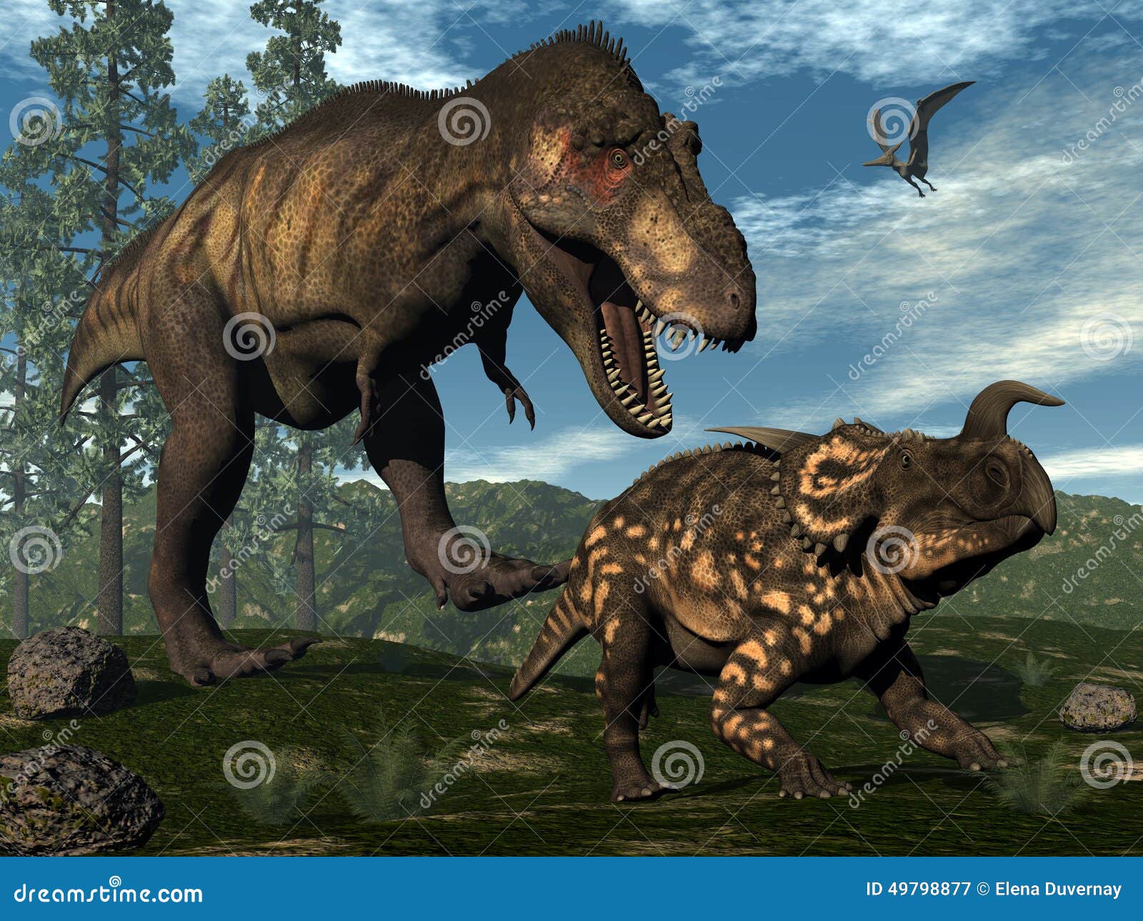 Tyrannosaurus Rex Attacking Gigantoraptor Dinosaur Royalty-Free Stock ...