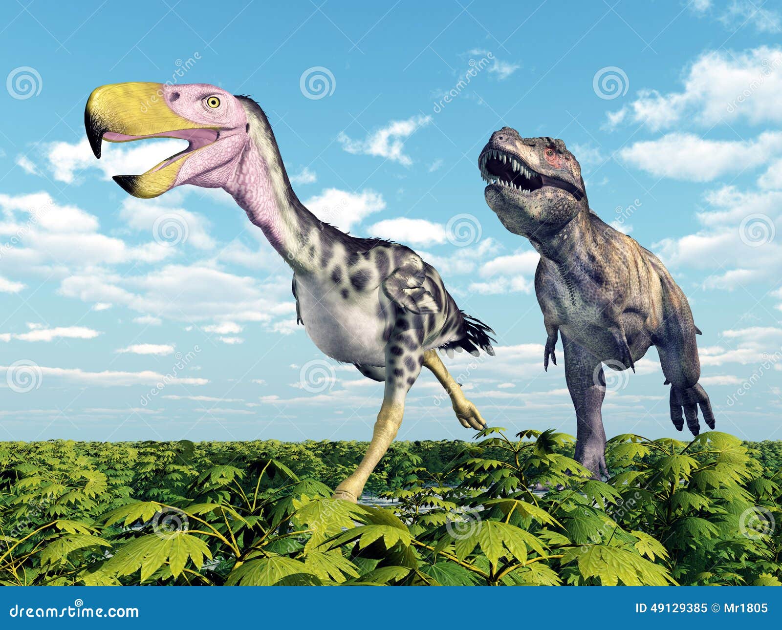 Tyrannosaurus Rex Attacks the Terror Bird Kelenken Stock Illustration ...