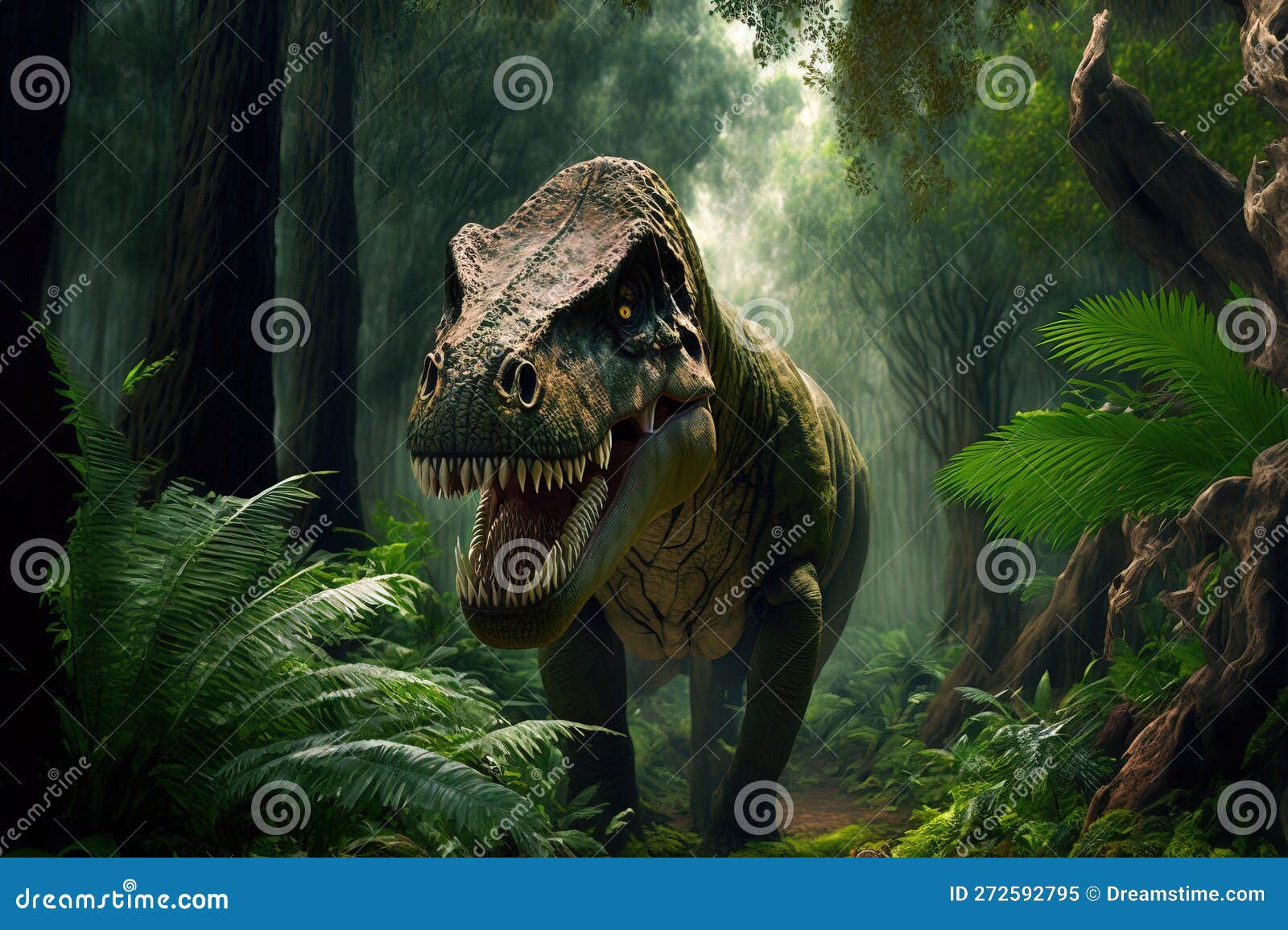 Tyrannosaurus Rex, a Dinosaur, in a Rainforest Stock Illustration ...