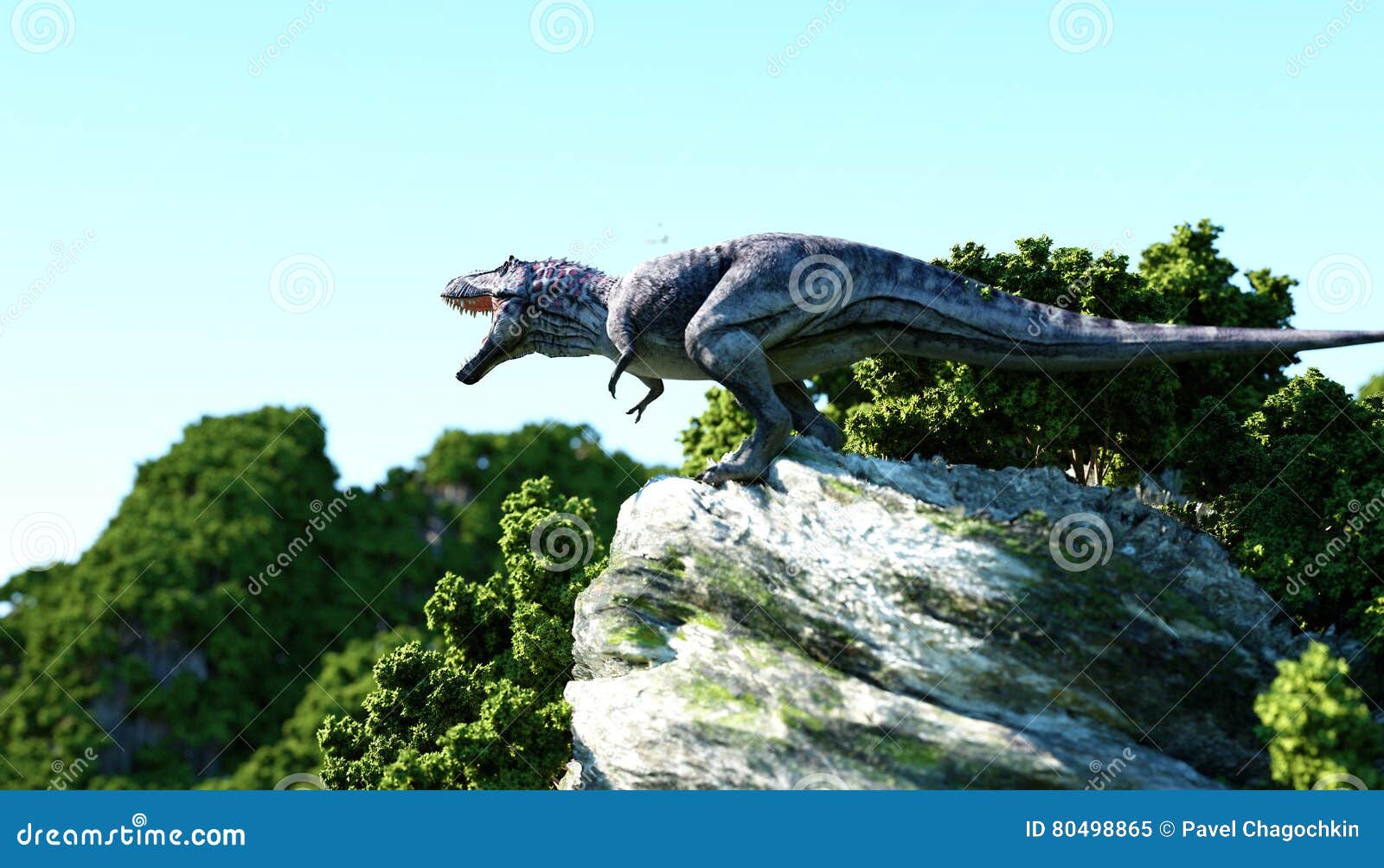 Tyrannosaurus Rex On The Rocky Cliffs. Prehistoric Nature. 3d Rendering ...