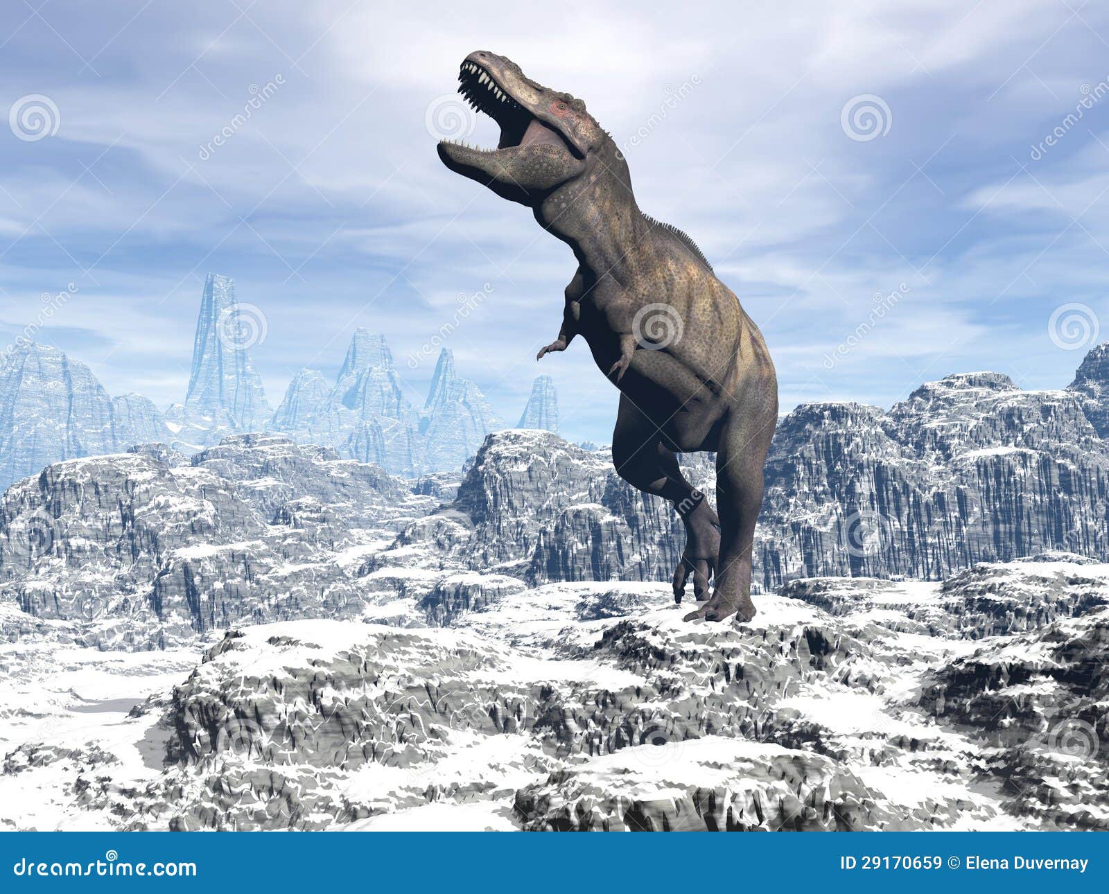 Tyrannosaurus in the Snow - 3D Render Stock Illustration - Illustration ...
