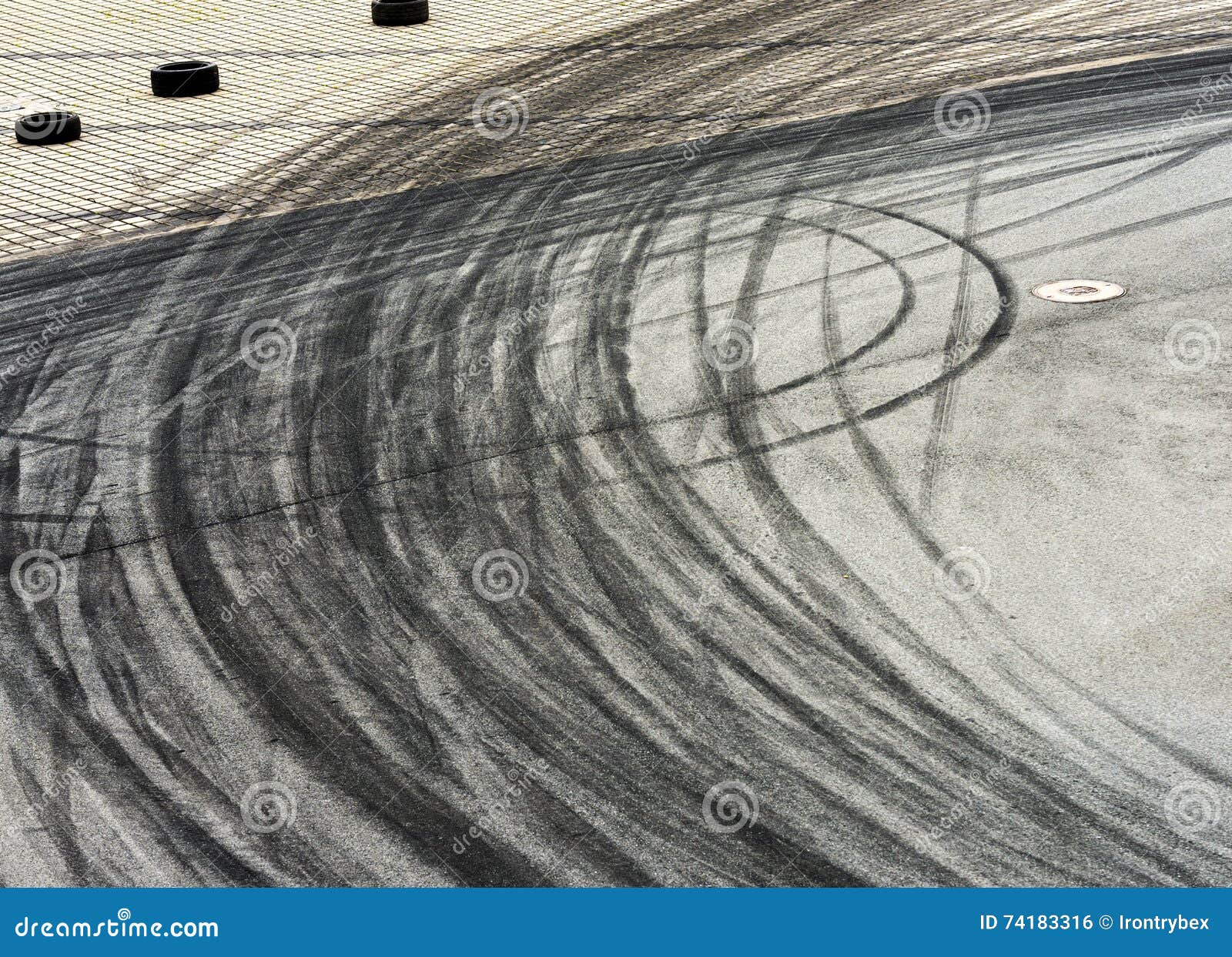 Tyre Burnout Marks on Asphalt Road Stock Photo - Image of round ...