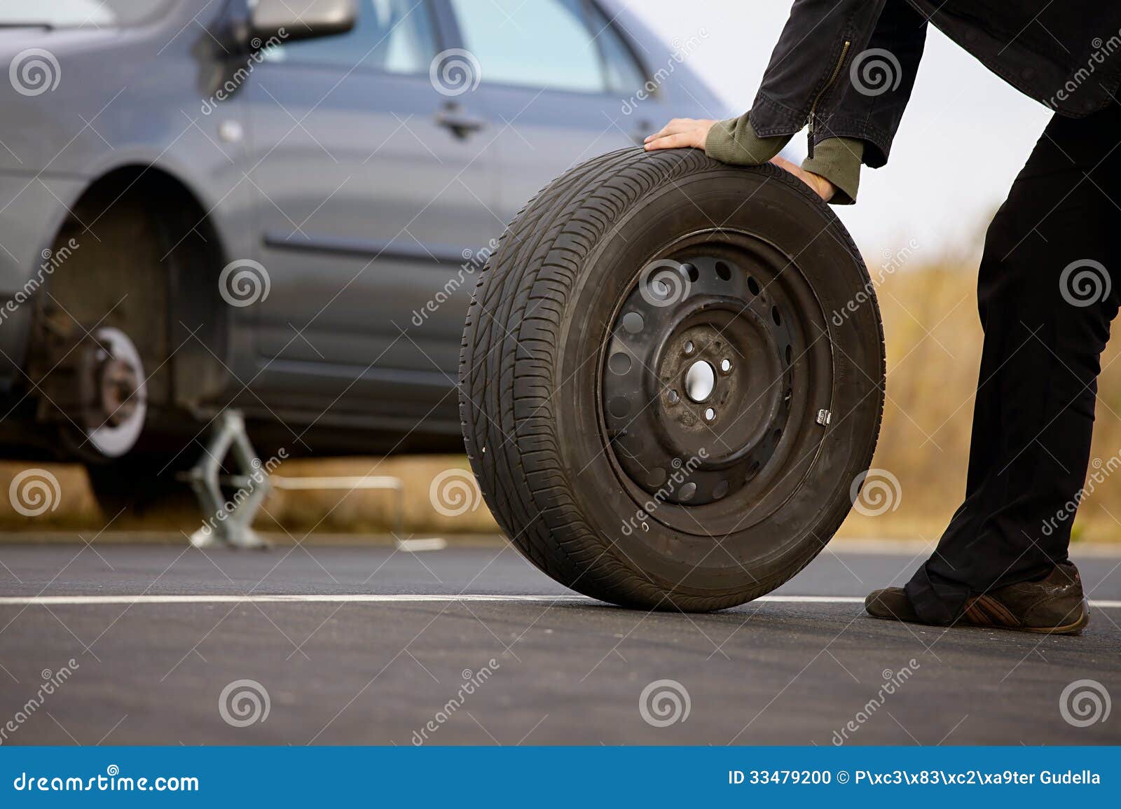 Tyre Change stock photo. Image of puncture, outdoors - 33479200