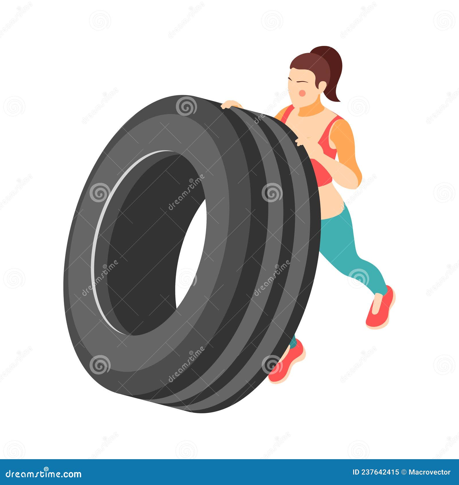 Tyre Pushing Workout Composition Stock Vector - Illustration of ...