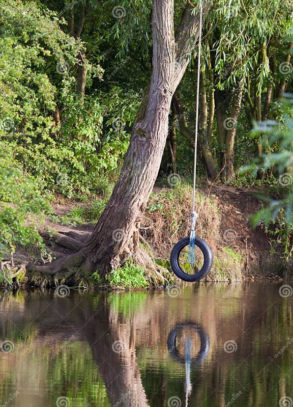 Tyre rope swing on river stock image. Image of toys, tyre - 15362327
