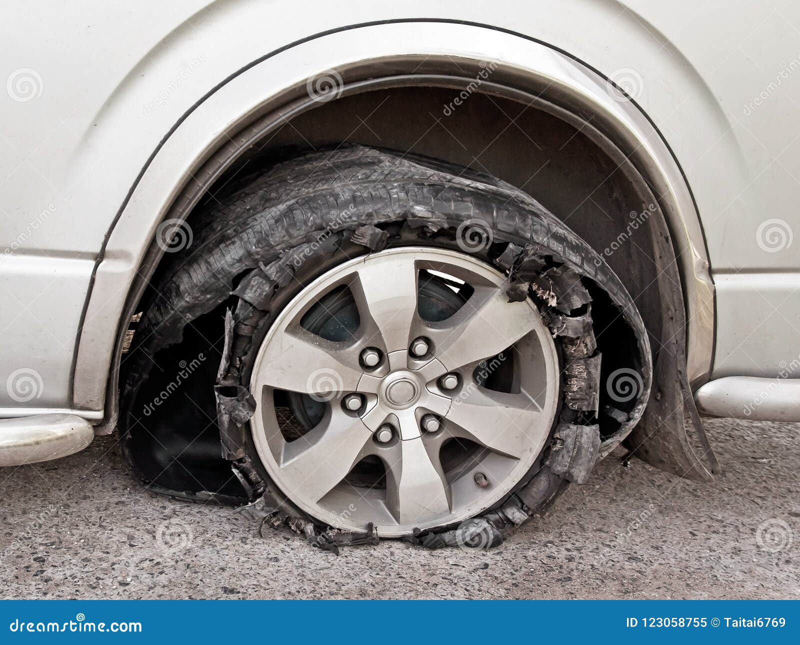 Tyre broken on the way stock image. Image of damage - 123058755