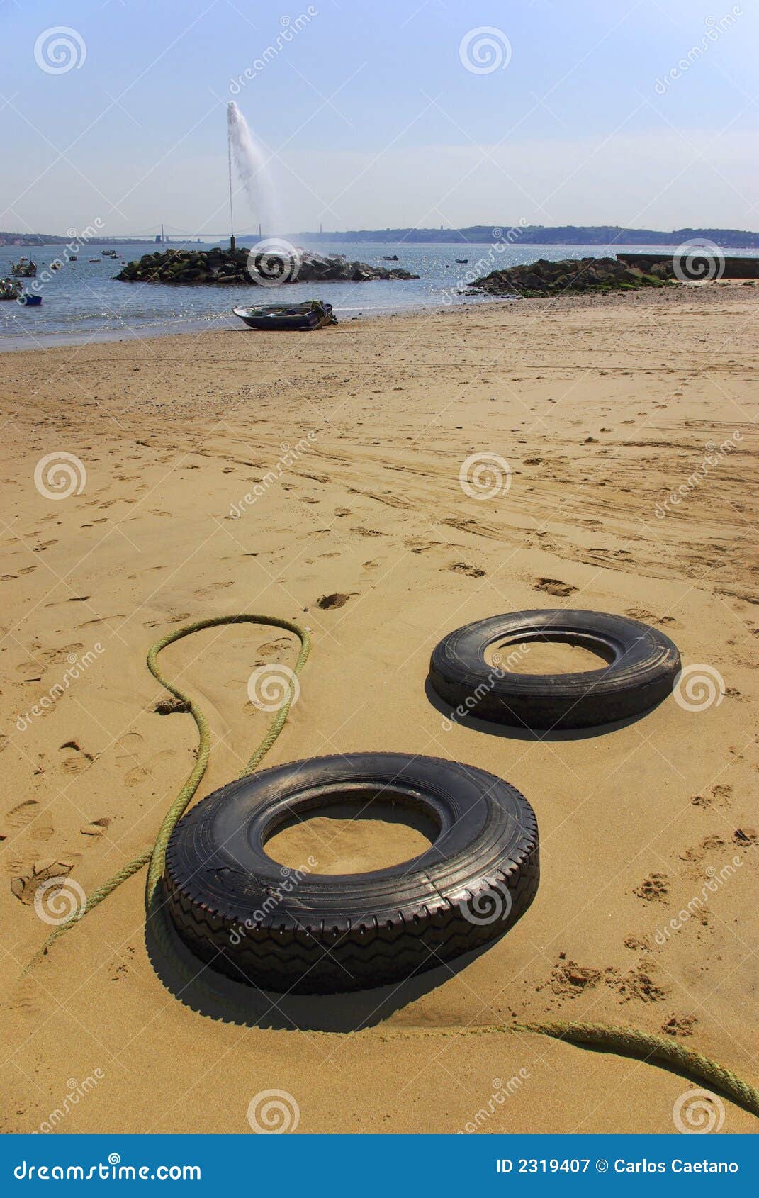Tyres in the Beach stock image. Image of coast, horizon - 2319407