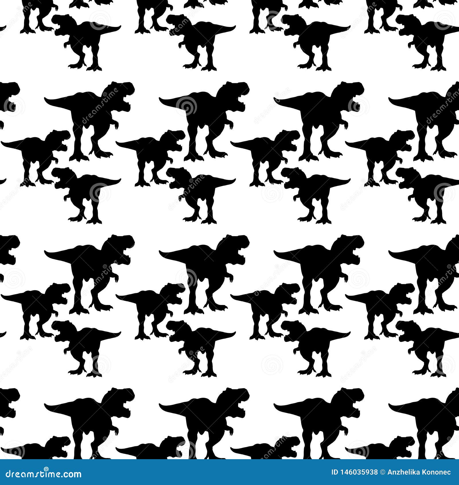 Tyrex Silhouette of Different Sizes Pattern Black Stock Illustration ...
