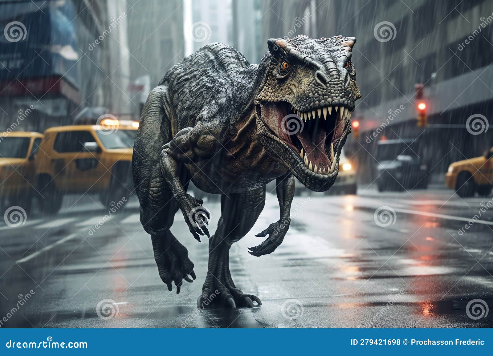A Tyrex in the Street of New York, AI Generated Stock Illustration ...