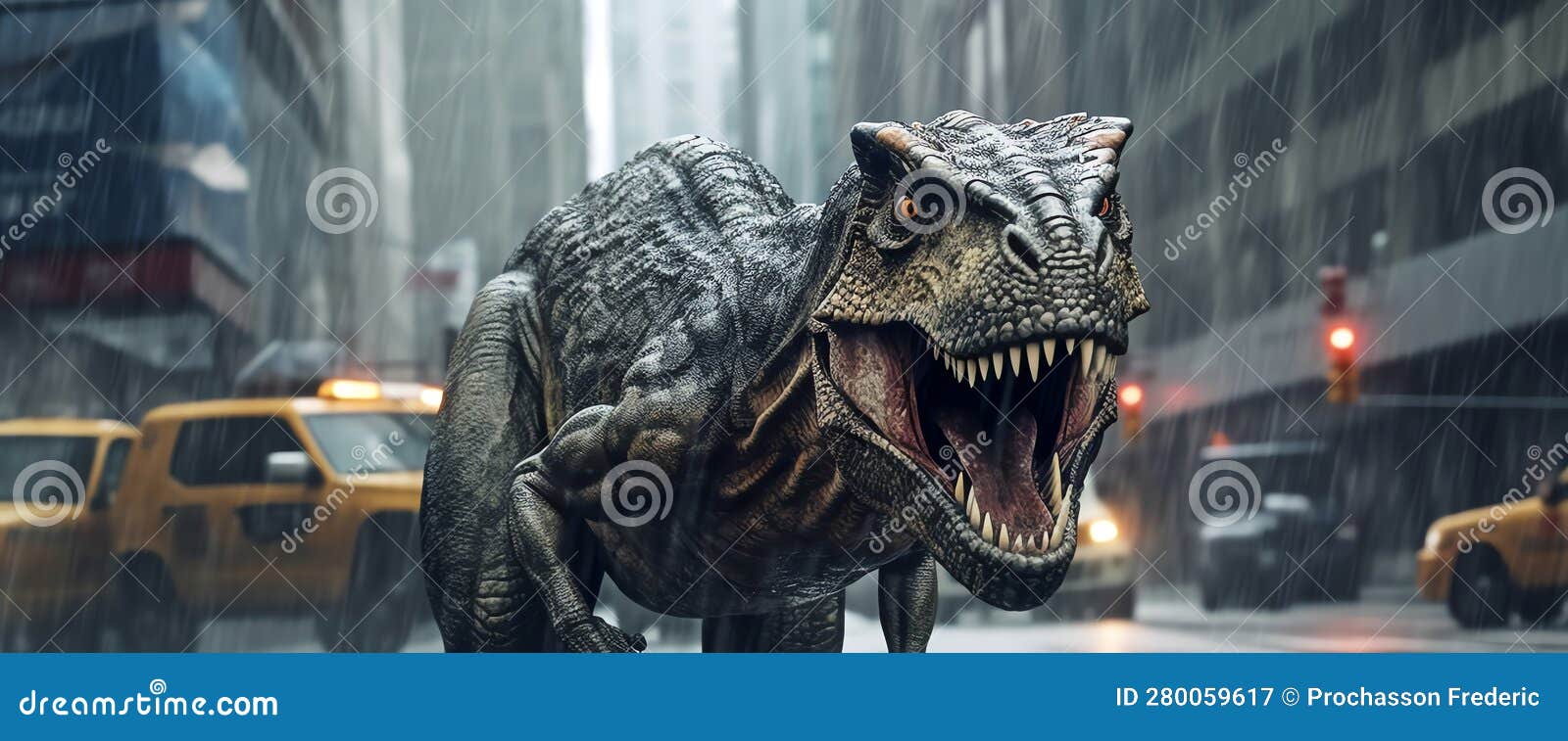 A Tyrex in the Street of New York, AI Generated Stock Illustration ...