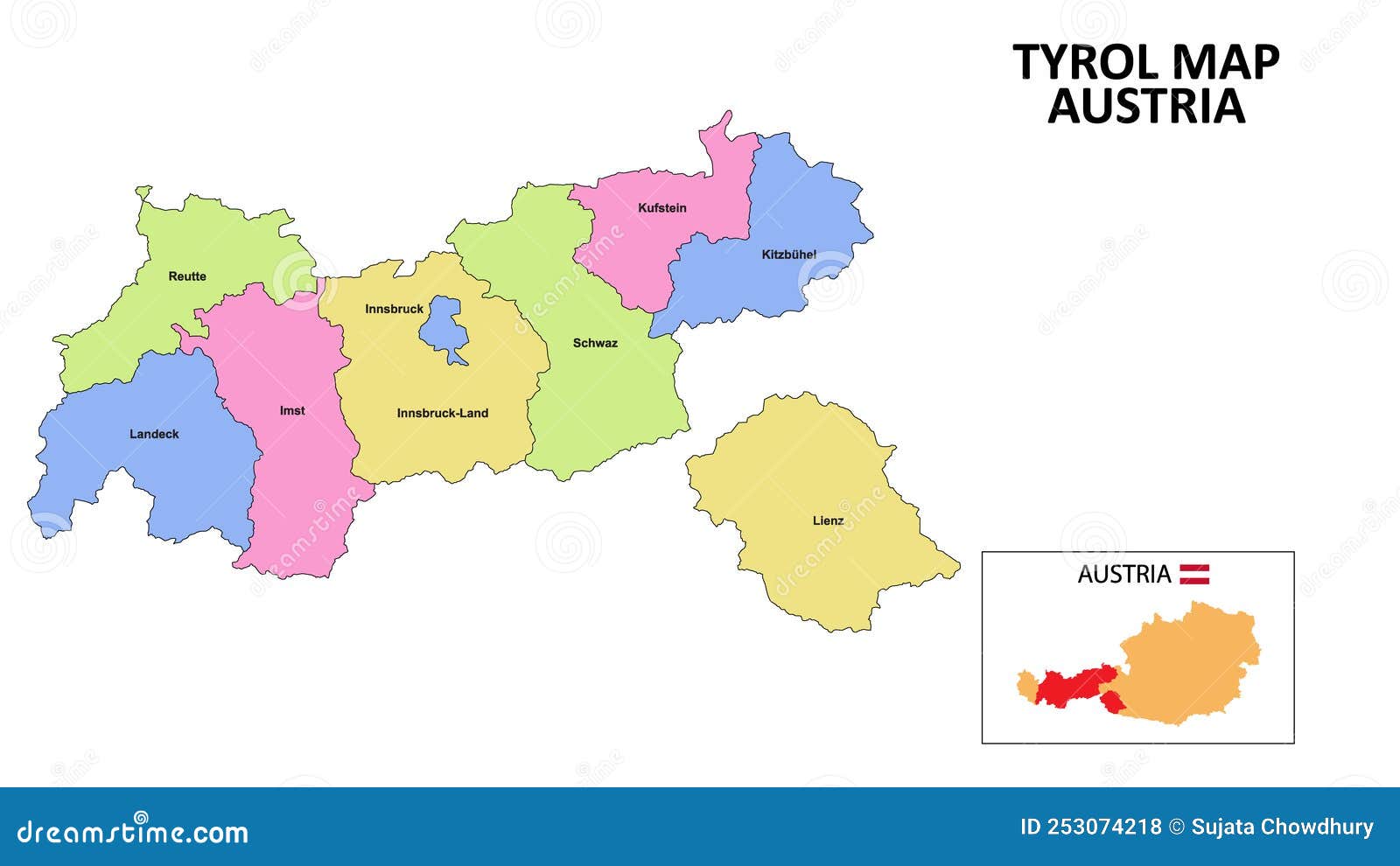 Tyrol Map. District Map of Tyrol Detailed Map of Tyrol in Color with ...