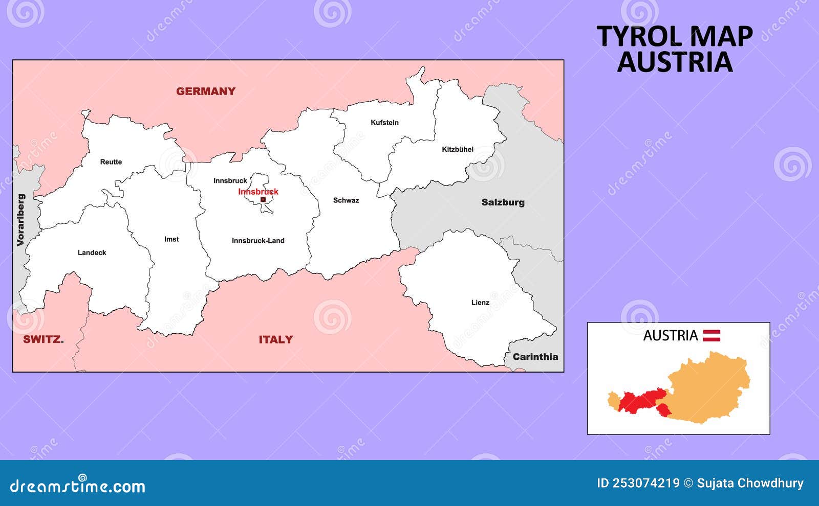 Tyrol Map. State and District Map of Tyrol Stock Vector - Illustration ...