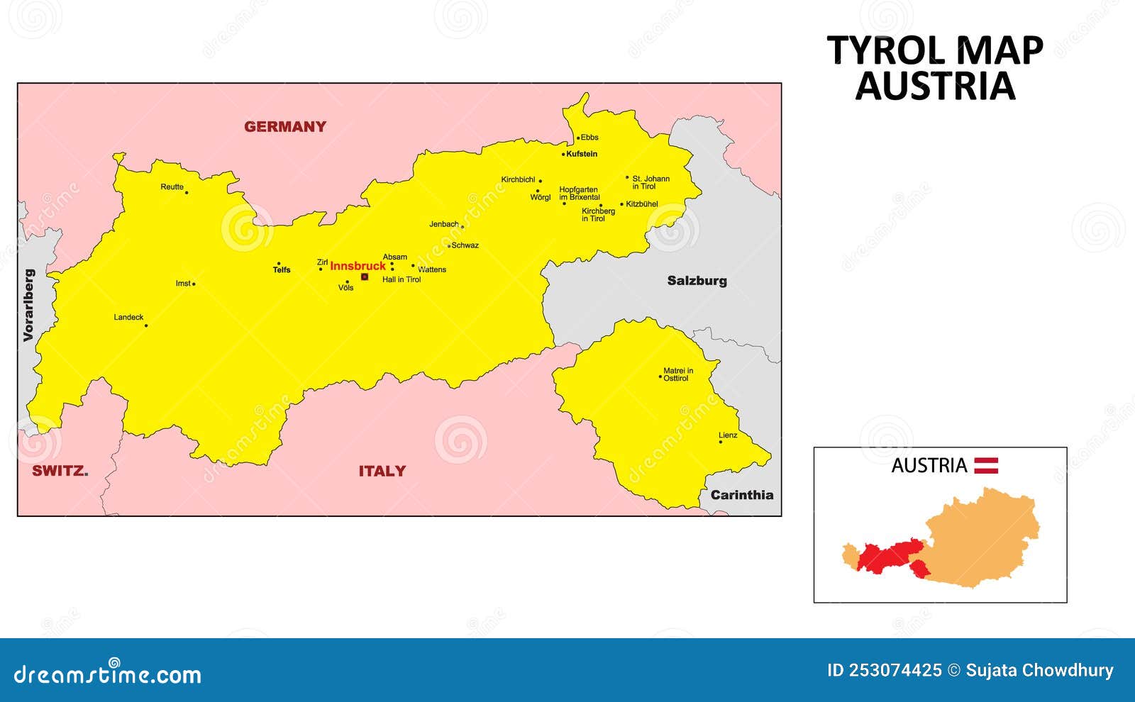 Tyrol Map. State and District Map of Tyrol Stock Vector - Illustration ...