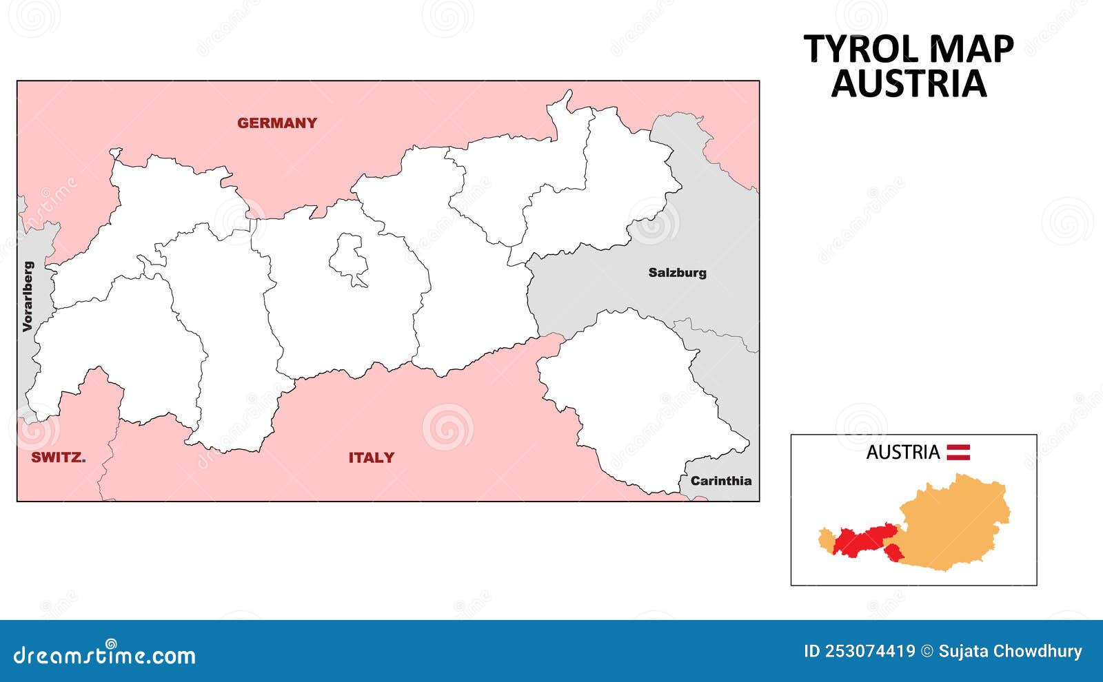Tyrol Map. State And District Map Of Tyrol. Political Map Of Tyrol With ...