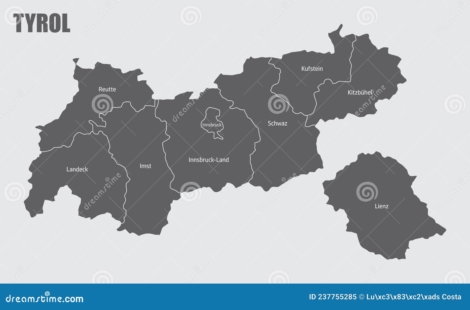 Tyrol Map. State And District Map Of Tyrol. Administrative Map Of Tyrol ...