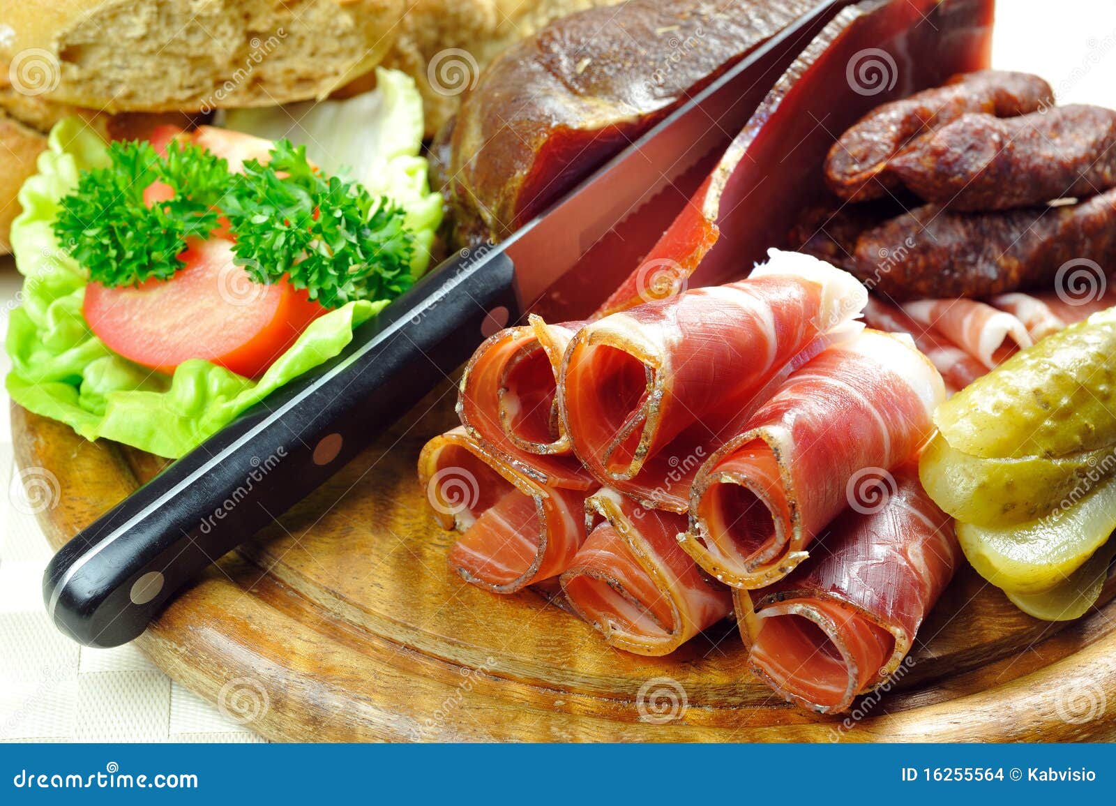 Tyrolean bacon plate stock photo. Image of salami, knife - 16255564