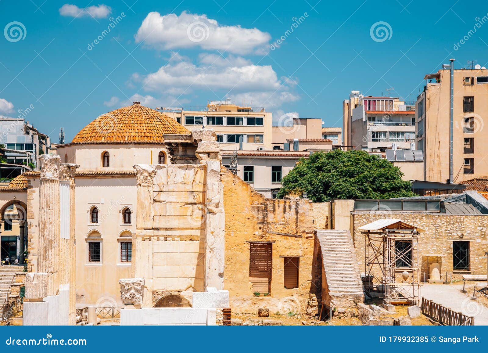 Tzistarakis Mosque and Hadrian`s Library Ancient Ruins in Athens ...