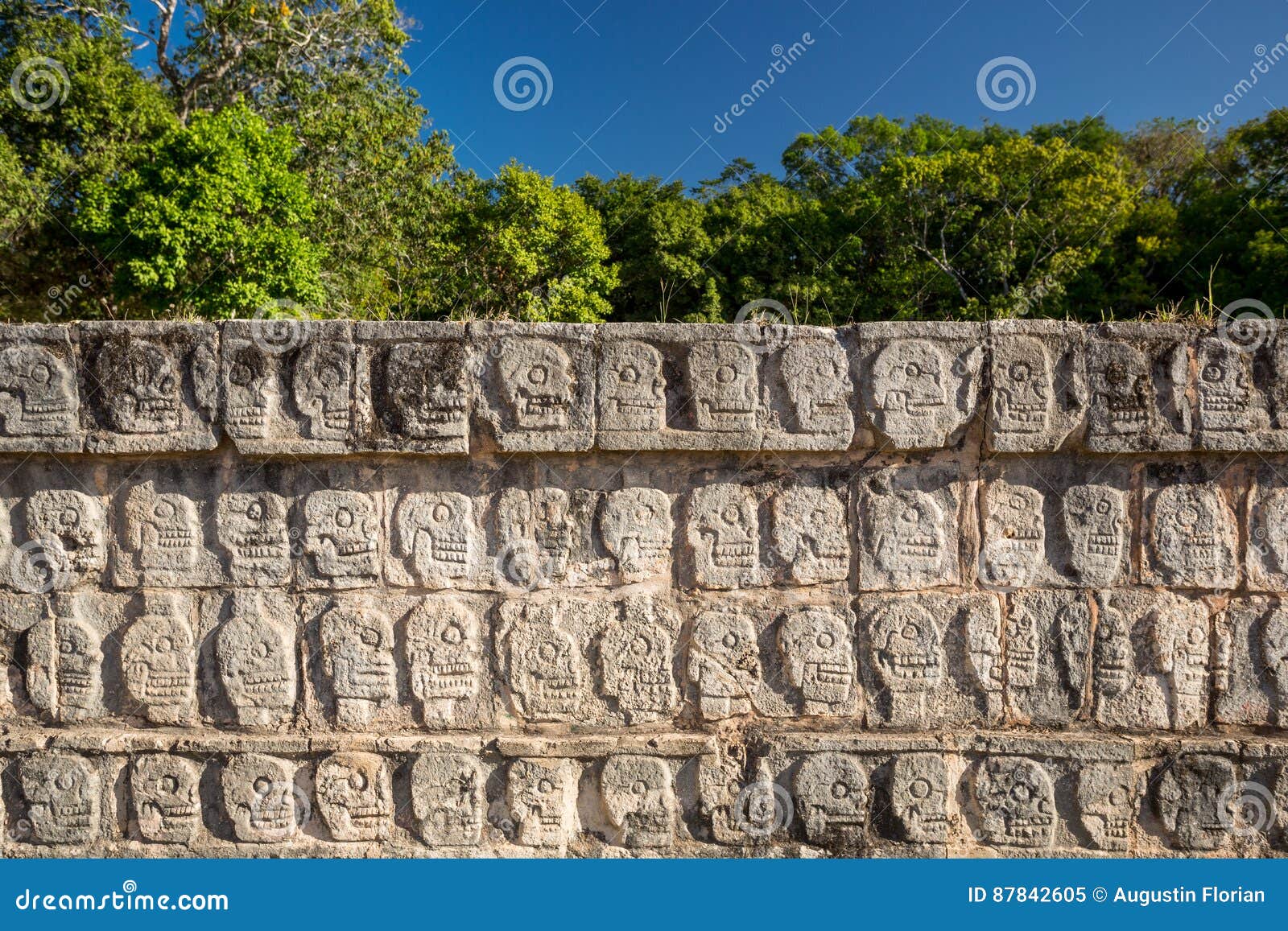 Tzompantli Wall of Skulls, Chichen Itza, Mexico Stock Image - Image of ...