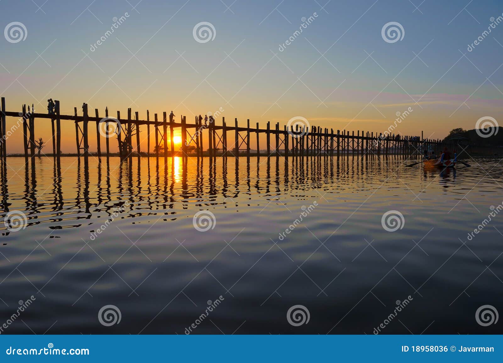 U Bein Bridge And People At Sunset Stock Photo | CartoonDealer.com ...