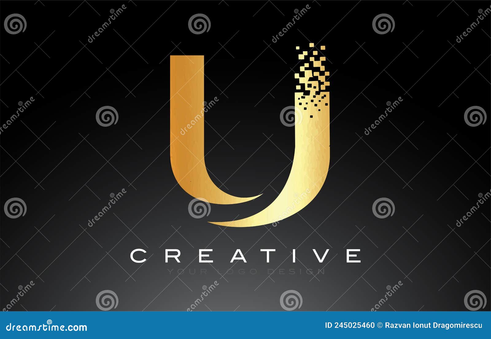 U Initial Letter Logo Design with Digital Pixels in Golden Colors Stock ...