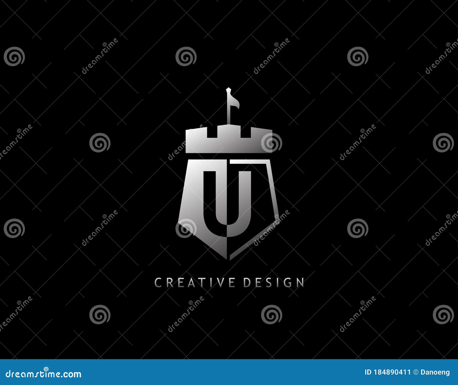 U Letter Silver Shield Icon. Negative Spave Elegant Shield Shape ...