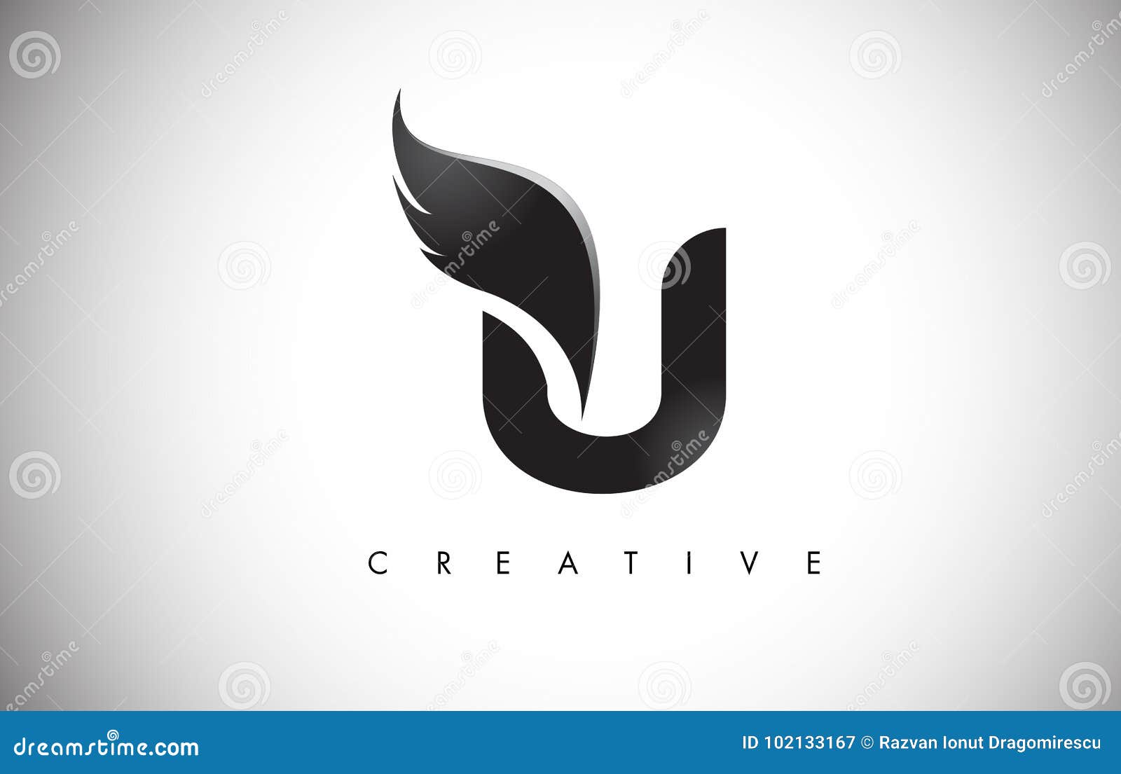 U Letter Wings Logo Design with Black Bird Fly Wing Icon. Stock Vector ...