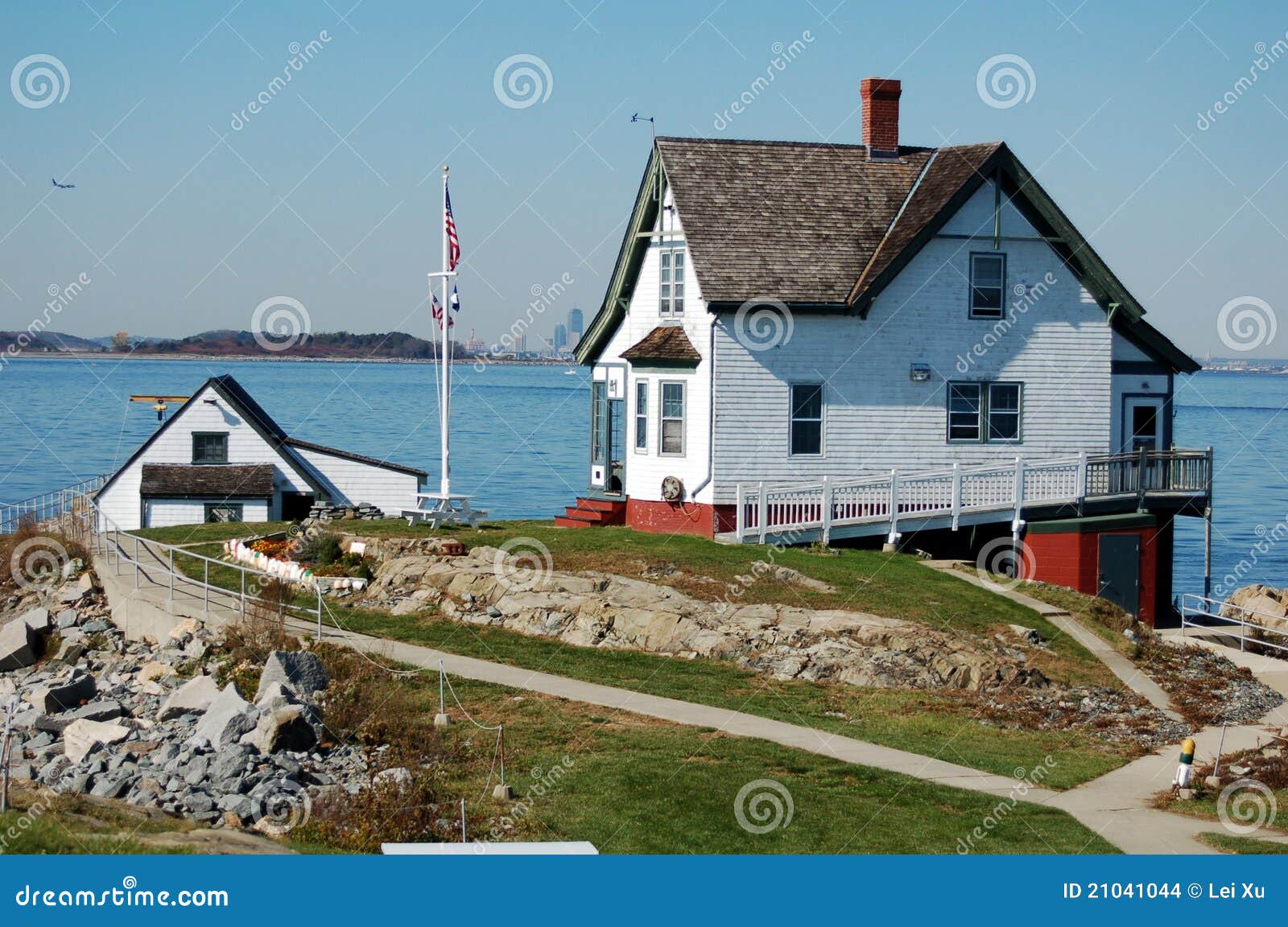 U.S. Coast Guard Lighthouse Cottage Stock Photo - Image of home ...