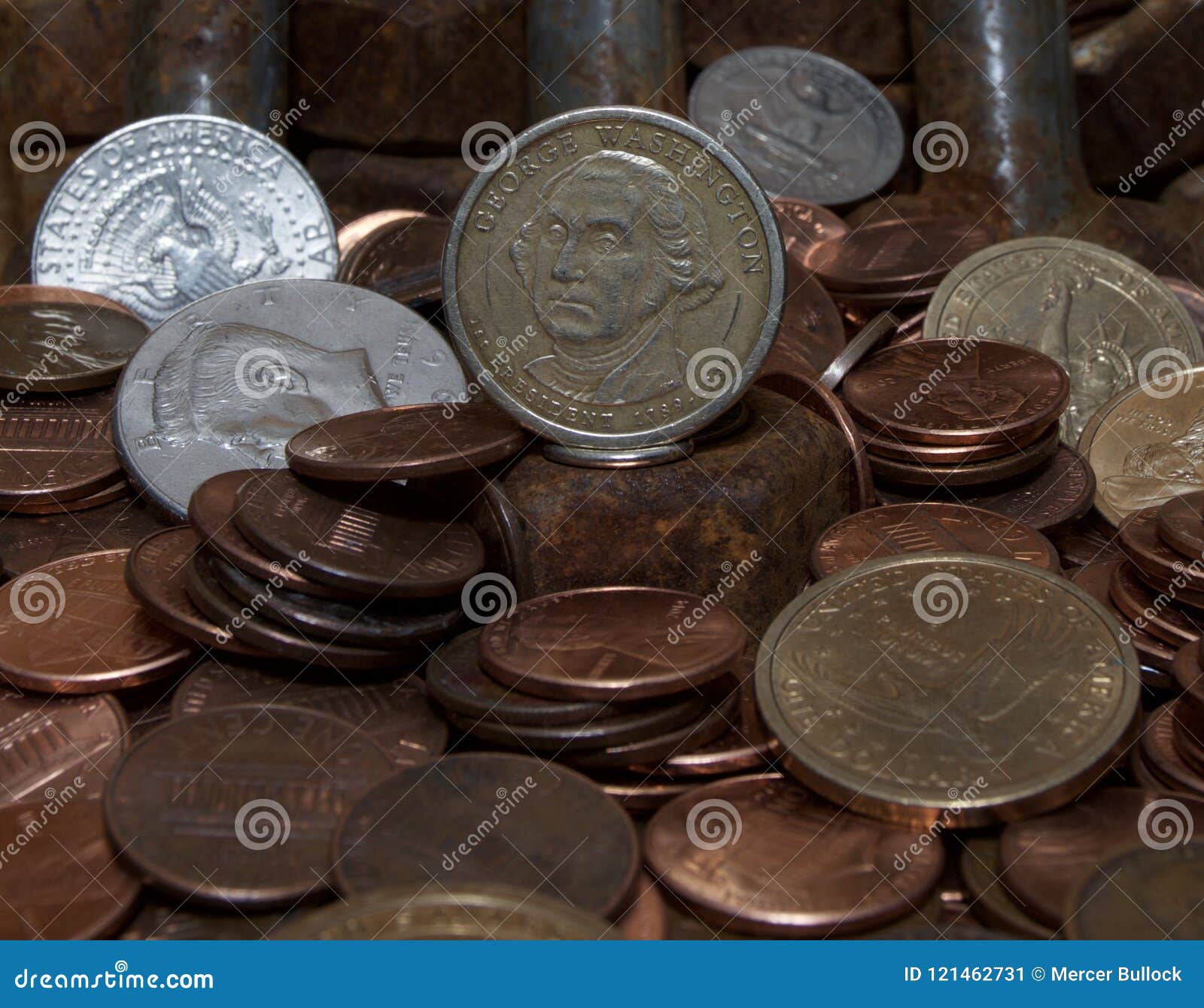 Rusty Nuts and Bolts and U.S. Coins Stock Image - Image of black ...