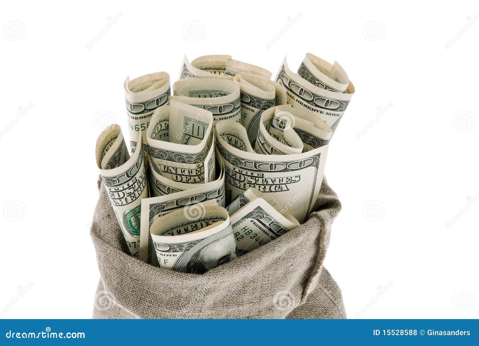 U.S. Dollars Bills in a Sack Stock Photo - Image of package, financing ...