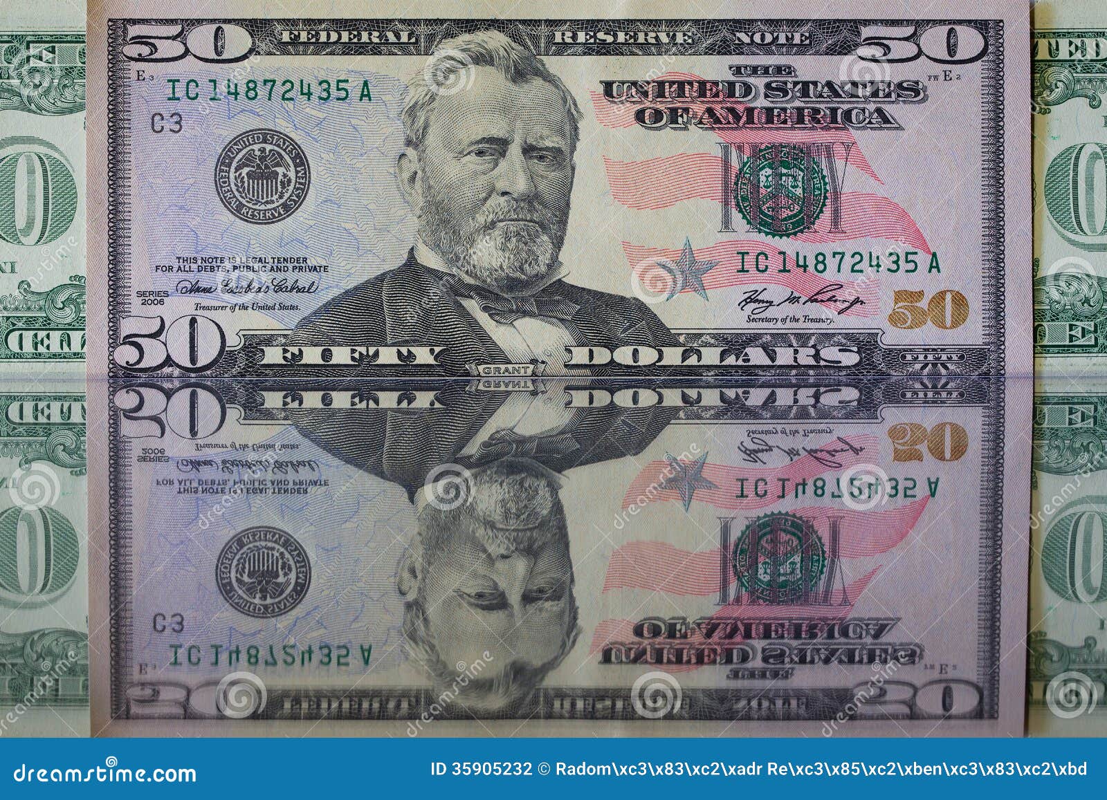 U.S. dollars on the mirror stock photo. Image of payment - 35905232