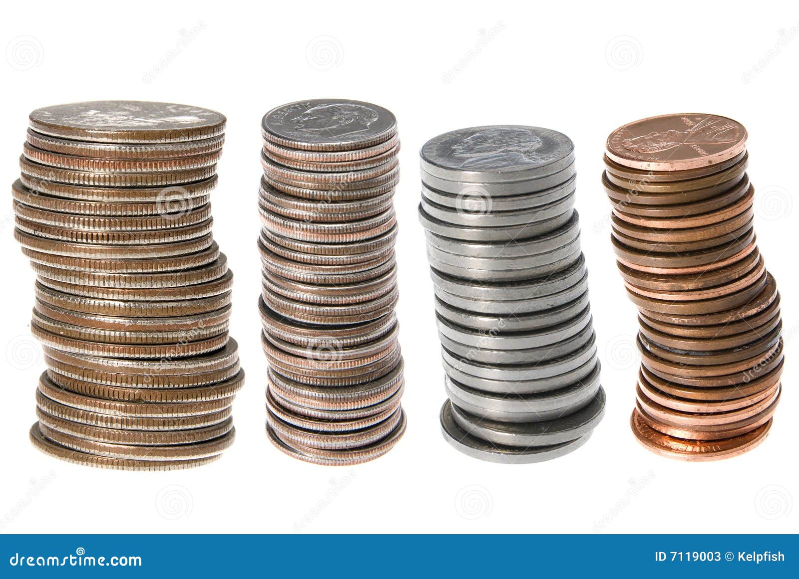 U.S. stacks of coins stock image. Image of stacked, white - 7119003