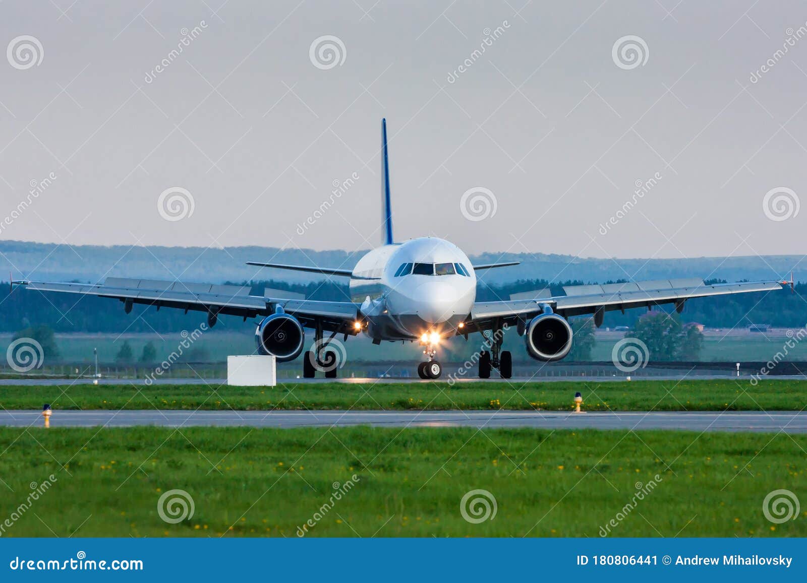U-turn of a Passenger Jet Plane on the Runway. Front View Stock Image ...