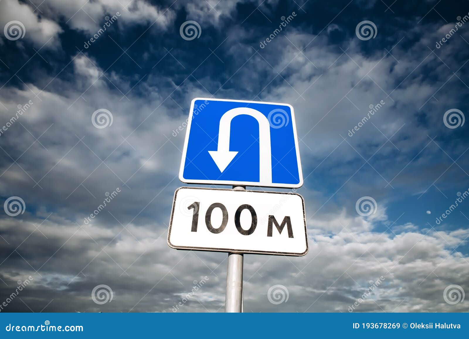 U-turn Place Road Sign on Blue Sky with Clouds. Wrong Turn Stock Image ...