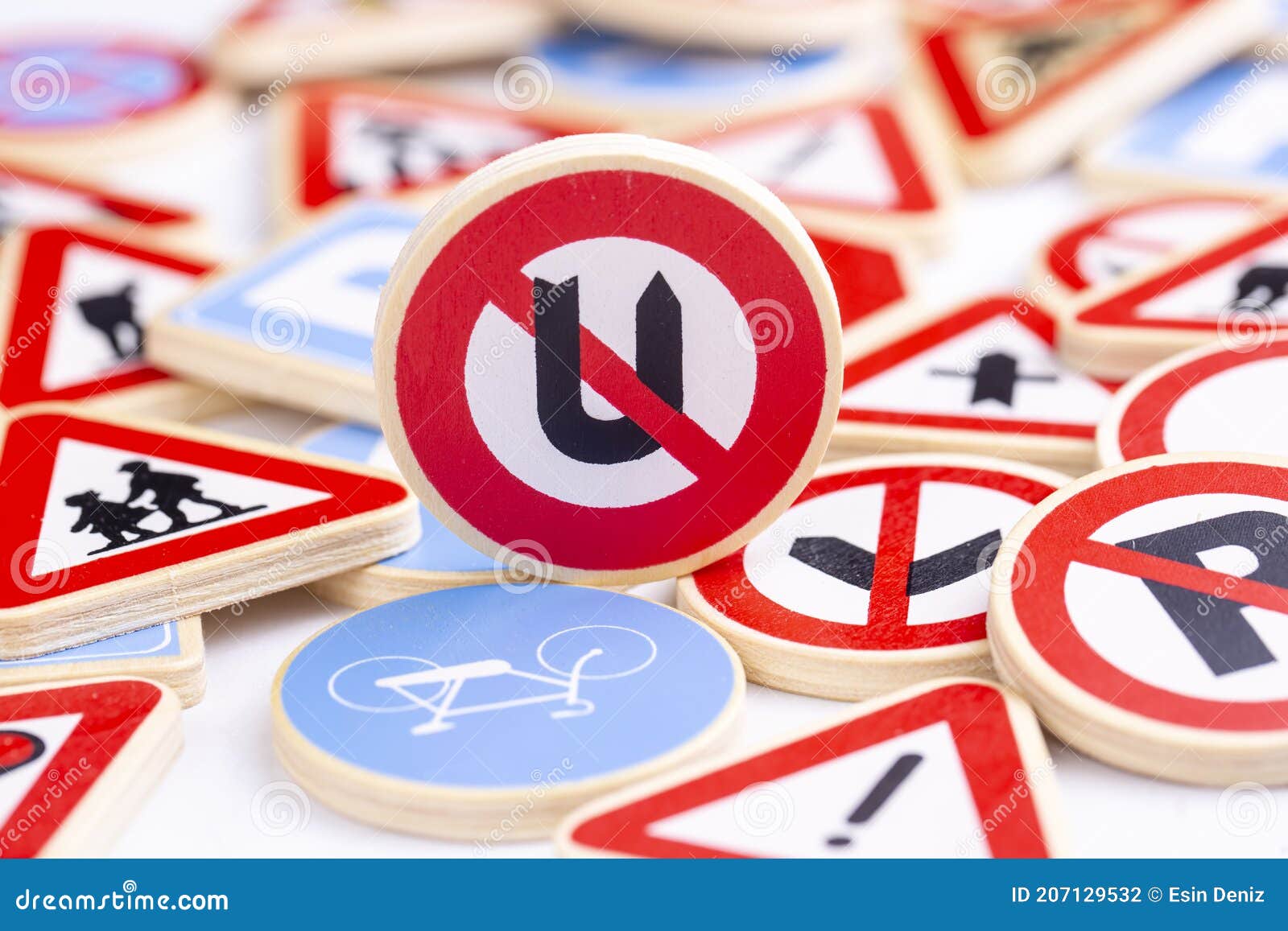 U-turn Prohibition Sign, Various Traffic Signs Background. Stock Photo ...