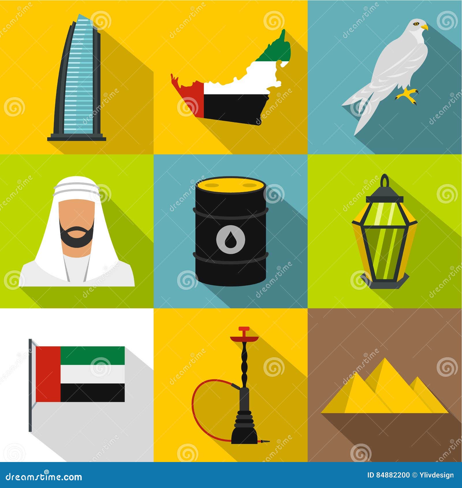 UAE Country Icons Set, Flat Style Stock Vector - Illustration of ...