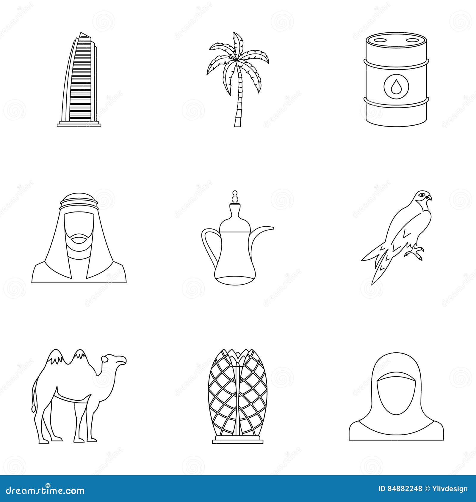 UAE Country Icons Set, Outline Style Stock Vector - Illustration of ...