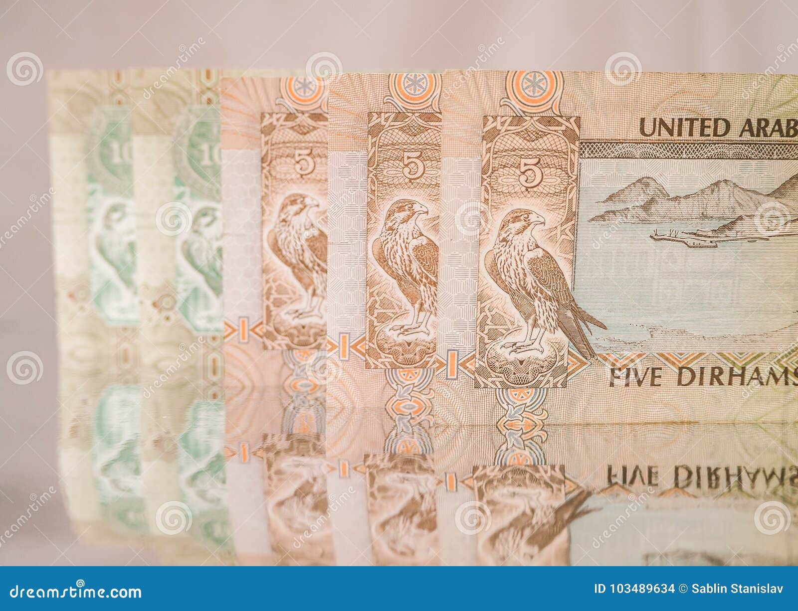 UAE Dirham Currency Notes and Coins. Stock Photo - Image of fils ...