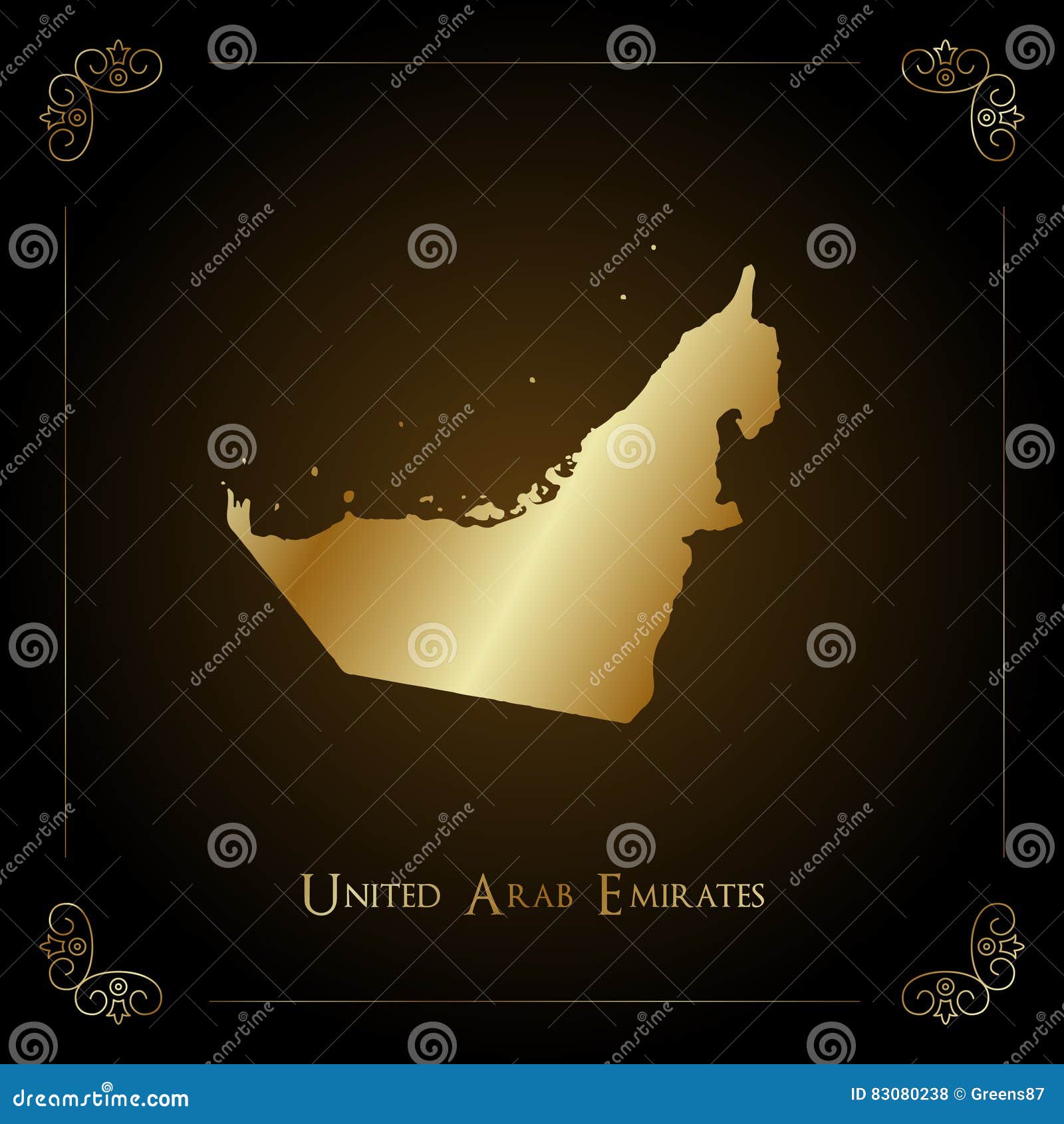 UAE golden map. stock vector. Illustration of fancy, contour - 83080238