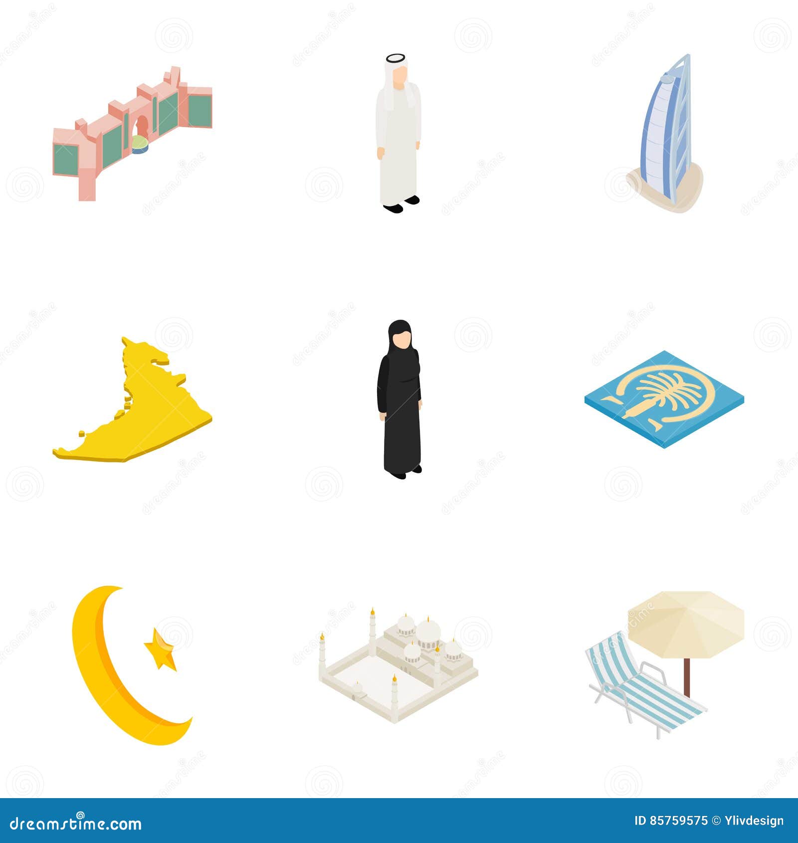 UAE Icons Set, Isometric 3d Style Stock Vector - Illustration of hijab ...
