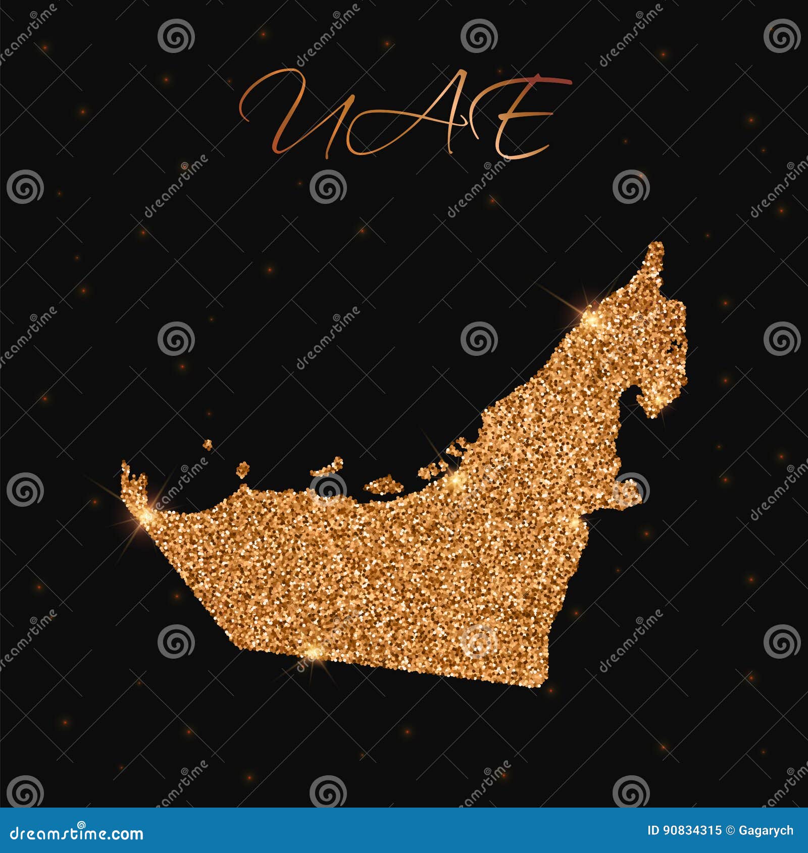 UAE Map Filled with Golden Glitter. Stock Vector - Illustration of ...