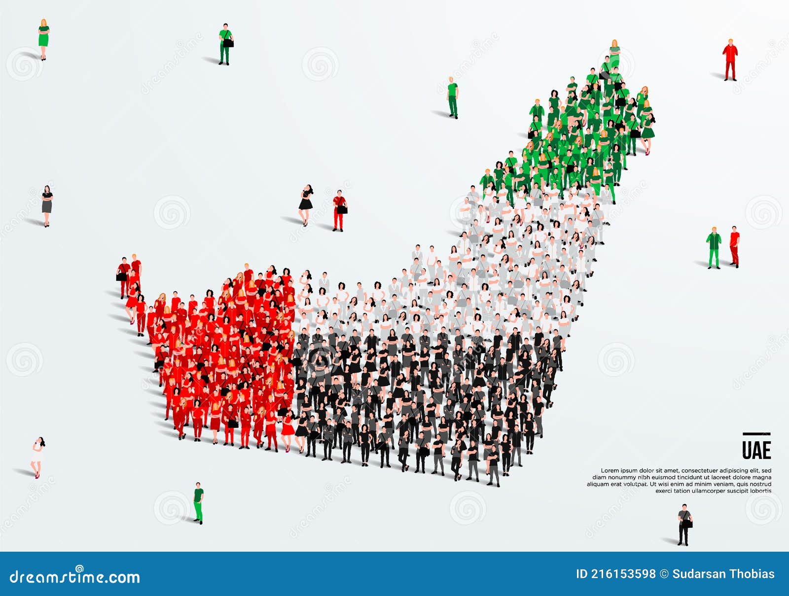 UAE Map and Flag. a Large Group of People in UAE Flag Color Form To ...