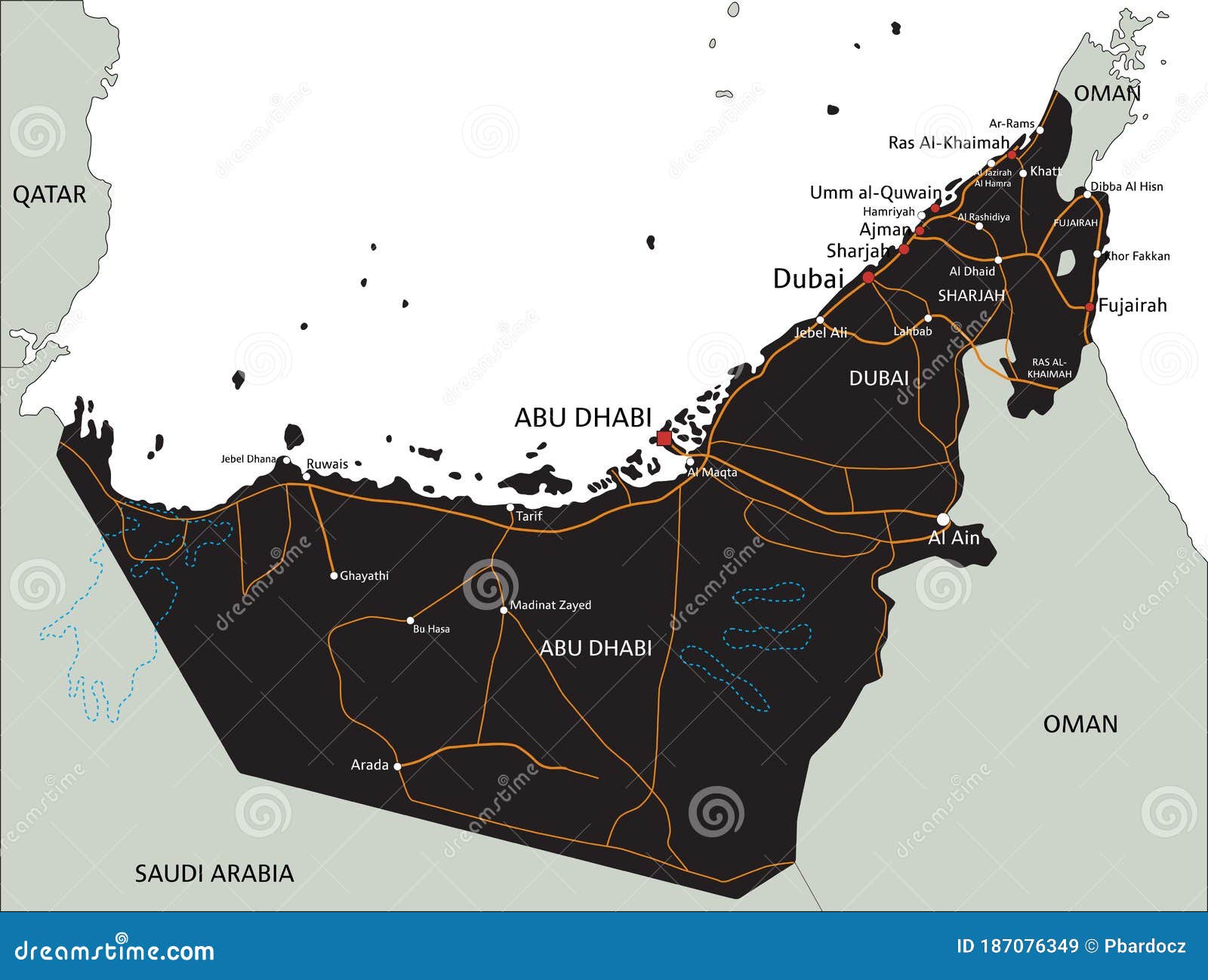 High Detailed United Arab Emirates Road Map with Labeling. Stock Vector ...