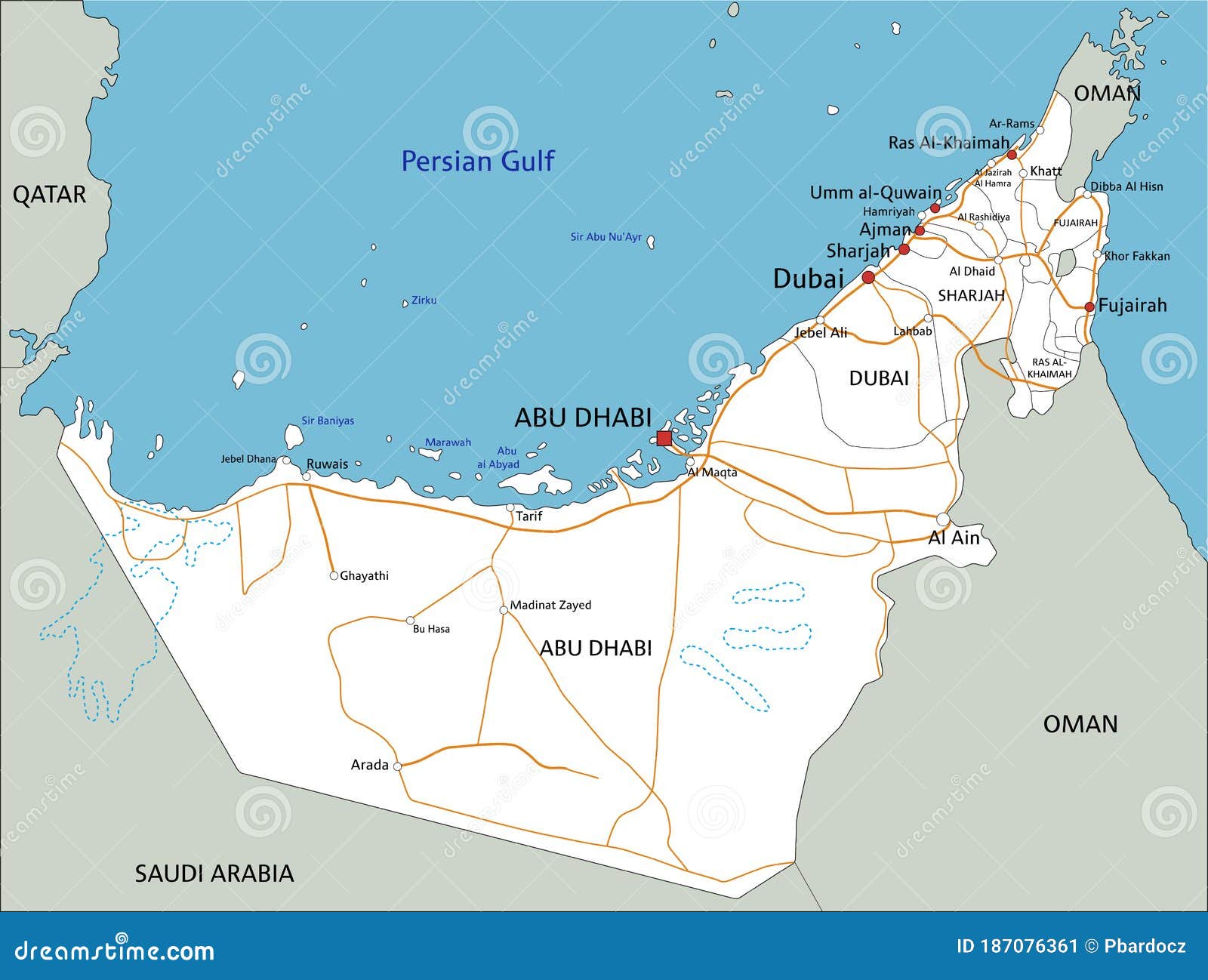 High Detailed United Arab Emirates Road Map with Labeling. Stock Vector ...