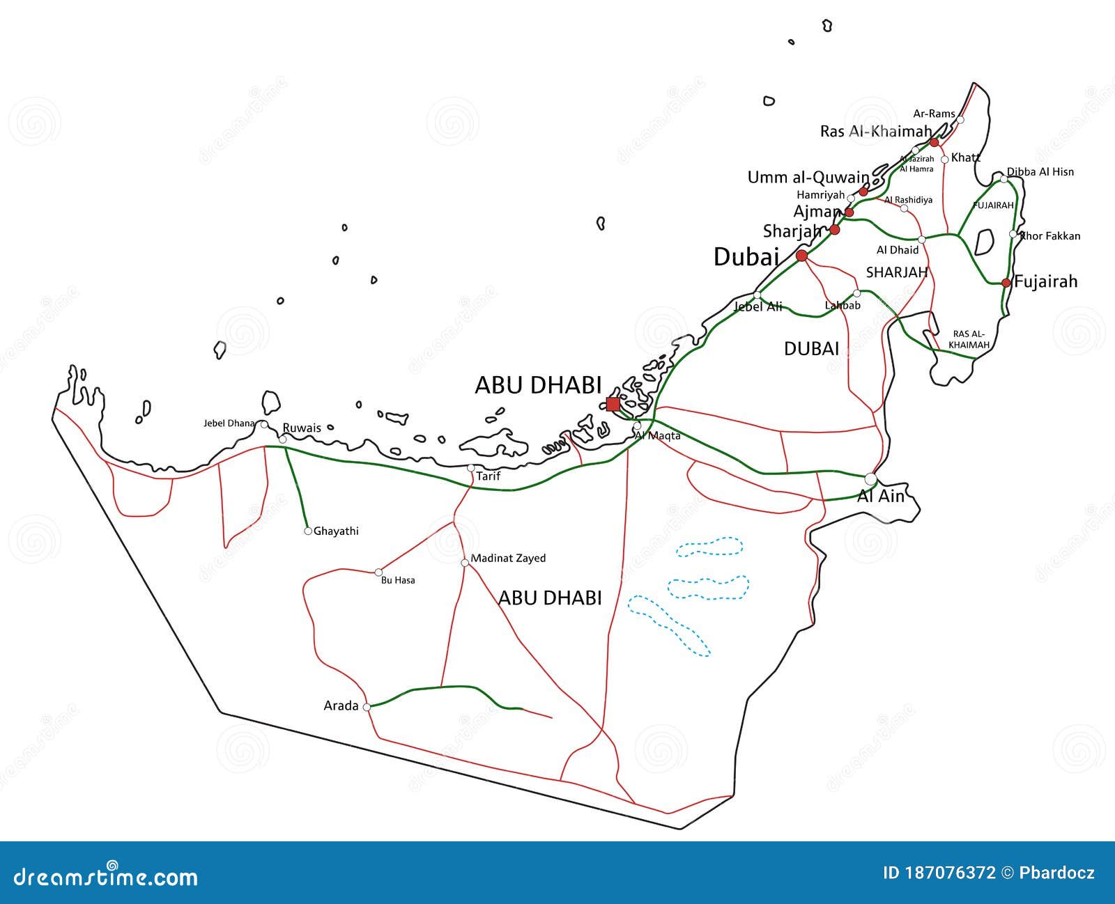 United Arab Emirates Road and Highway Map. Stock Vector - Illustration ...