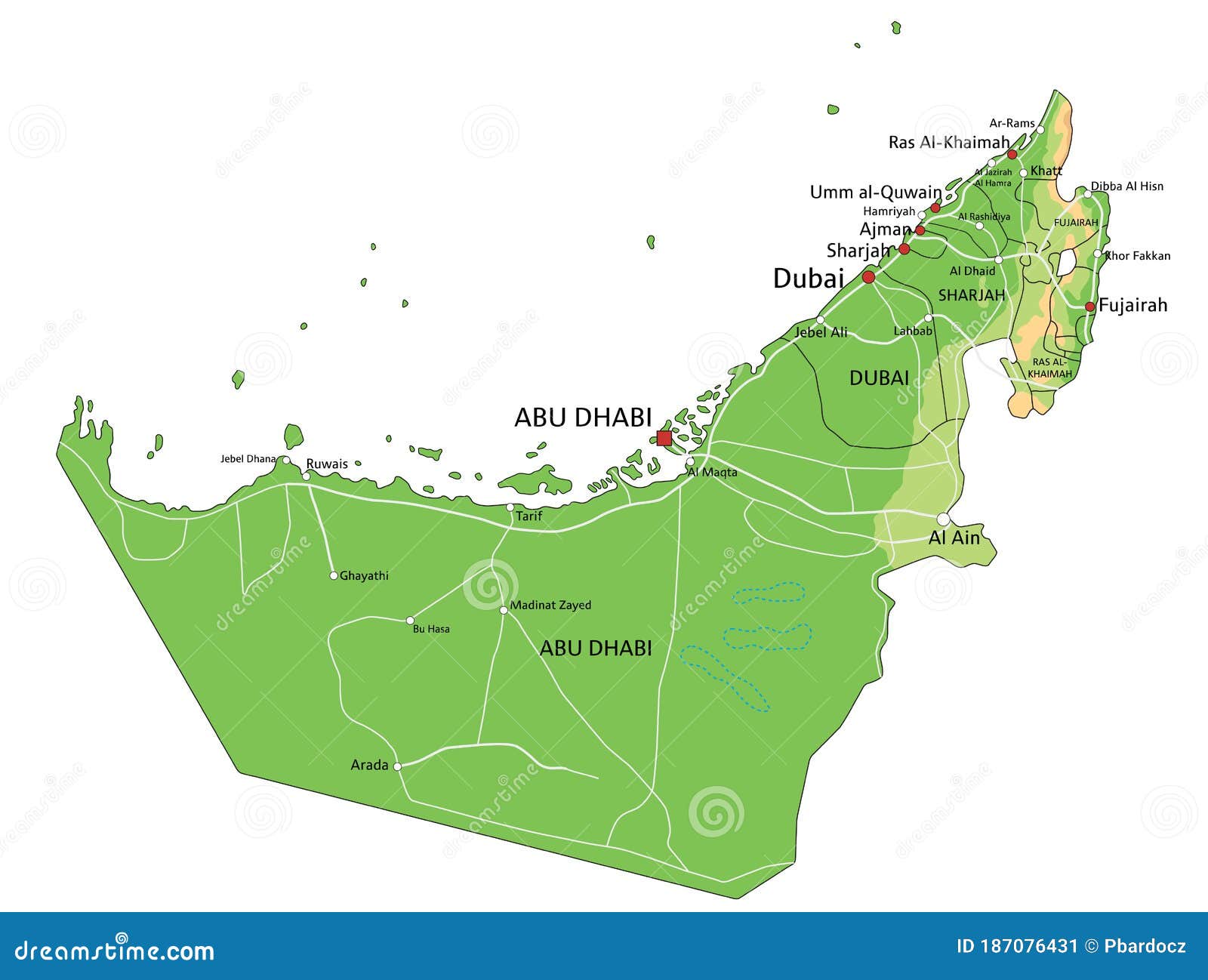 High Detailed United Arab Emirates Physical Map with Labeling. Stock ...