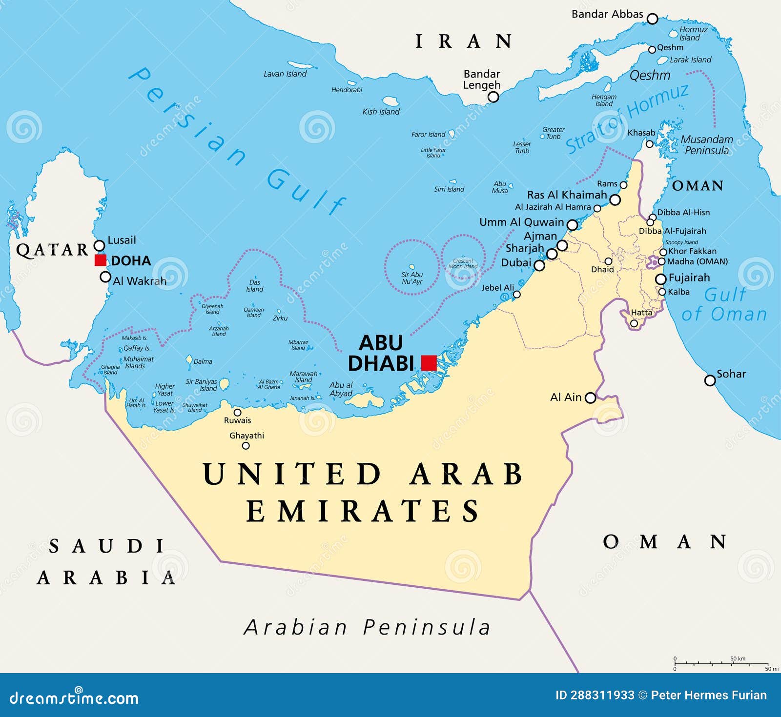 United Arab Emirates, UAE, Simply the Emirates, Political Map Stock ...