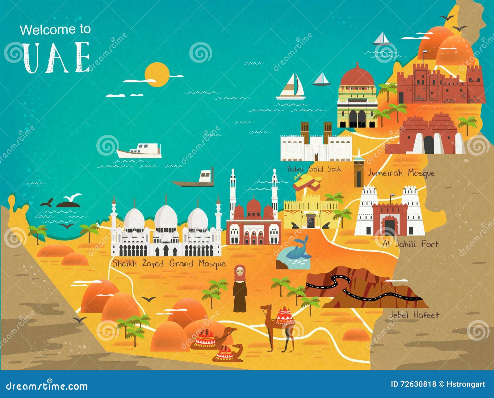 UAE travel concept map stock illustration. Illustration of mosque ...