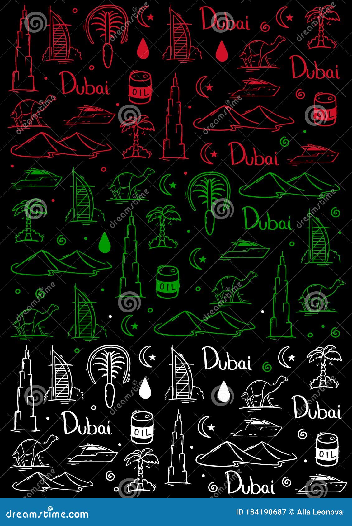 UAE. Travel To Dubai. Hand Draw Doodle Background. Vector Illustration ...