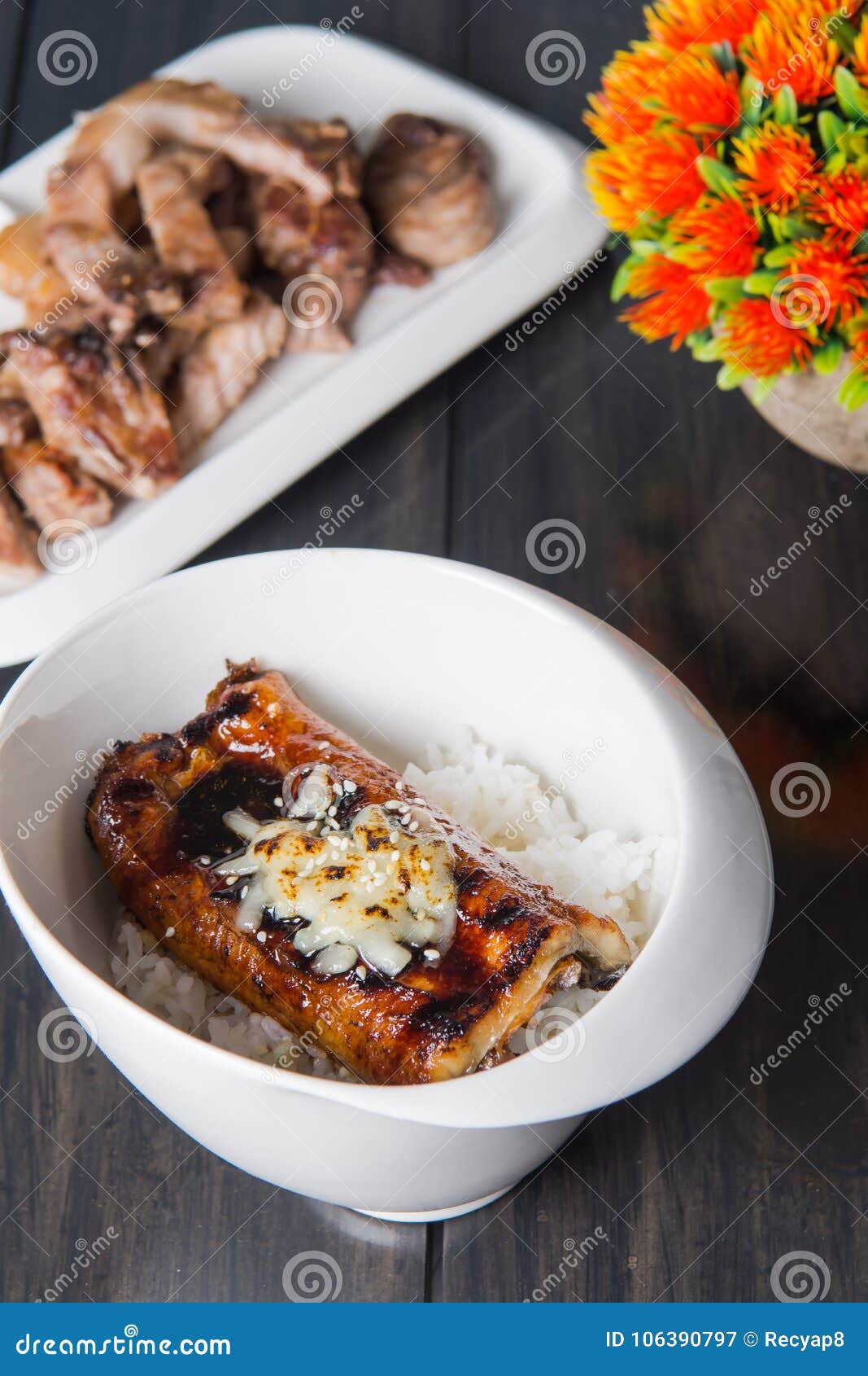 Grilling Unagi Eel For Japanese Unagi Donburi Rice Recipe Stock Image ...